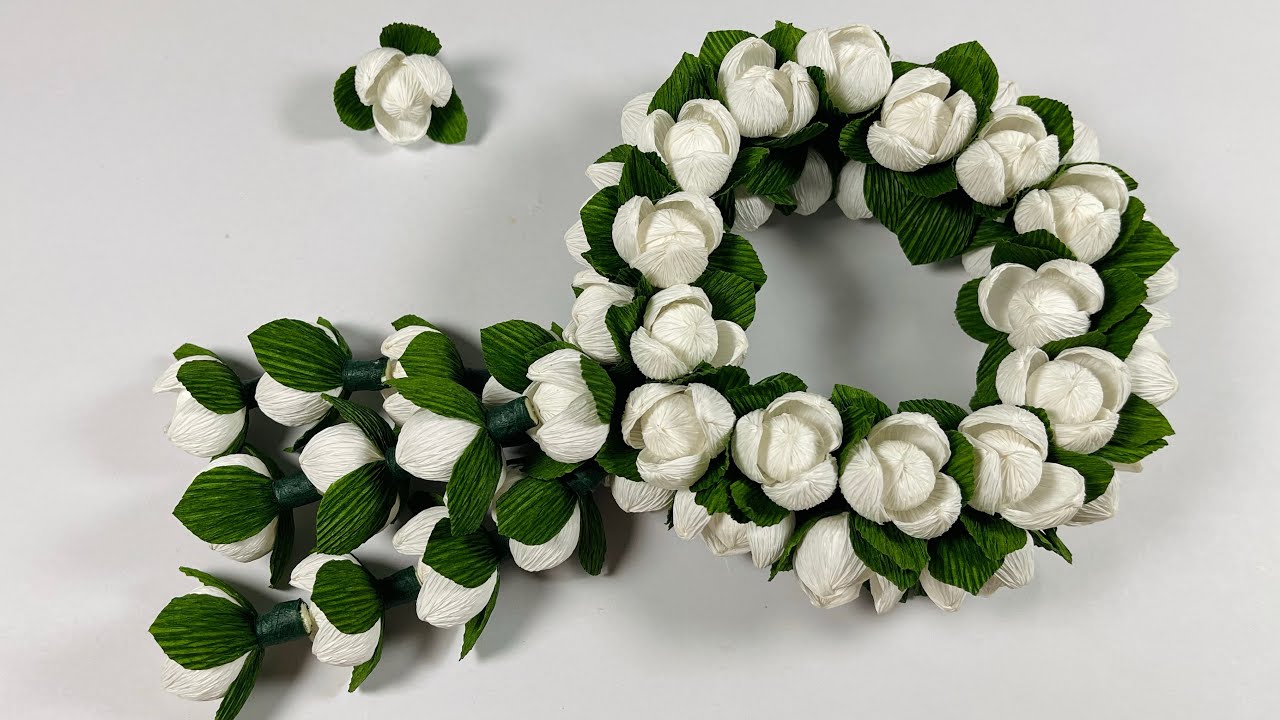 How to make Bouquet of romdoul flowers with crepe paper #icraftpaper # ...