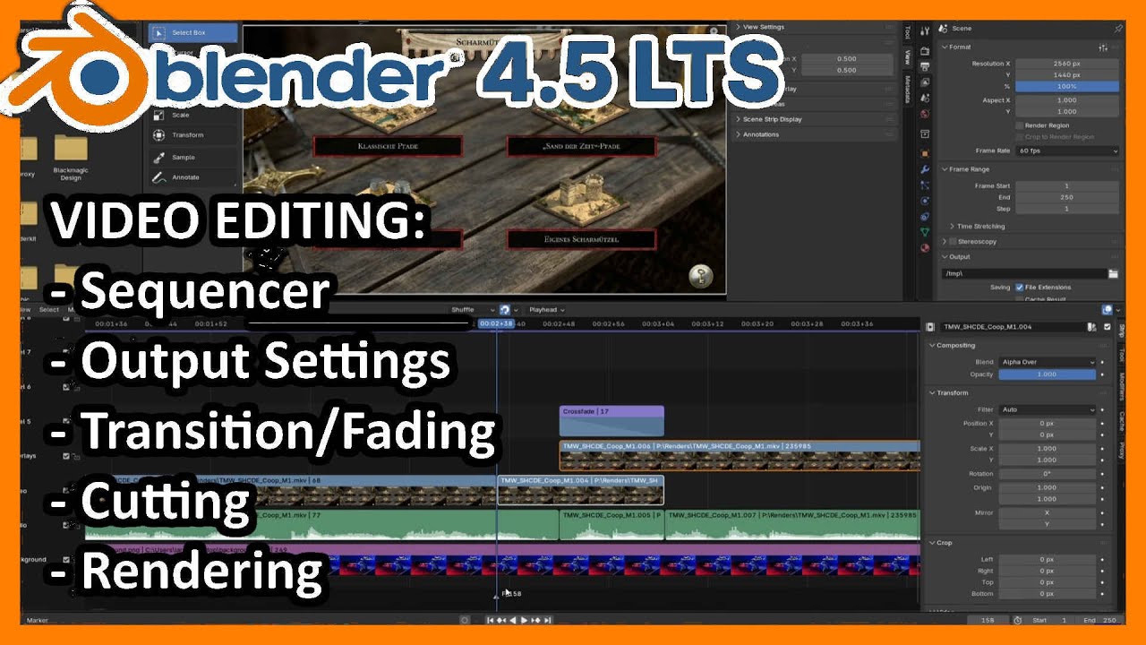 Blender 4.5 - Video Editing: Transform, Cut, Transitions, Fading ...