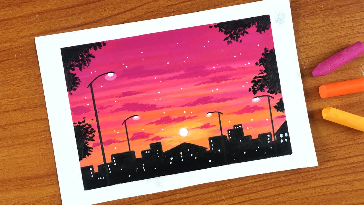 Easy Oil Pastel Street Lights Painting for beginners | Oil Pastel ...