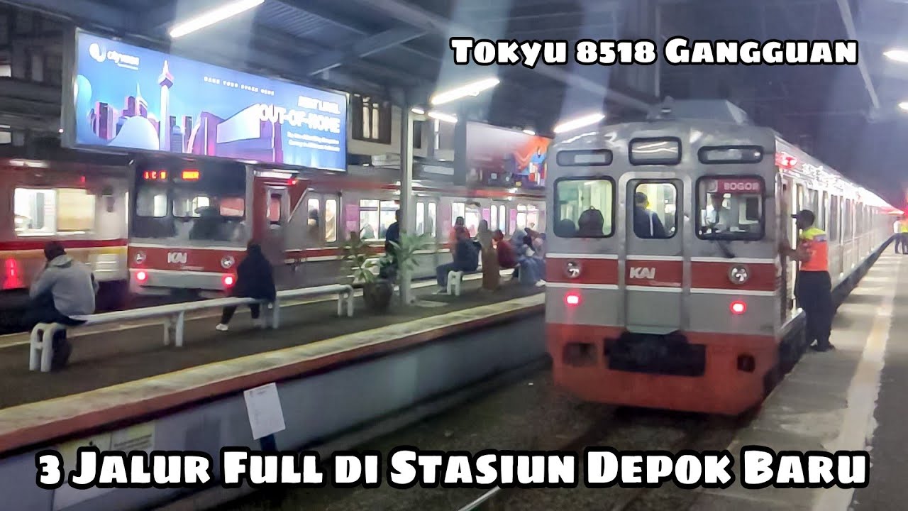 2 MOMENT LANGKA! KRL TOKYU 8518 GANGGUAN DAN JALUR 2 STASIUN DEPOK BARU ...
