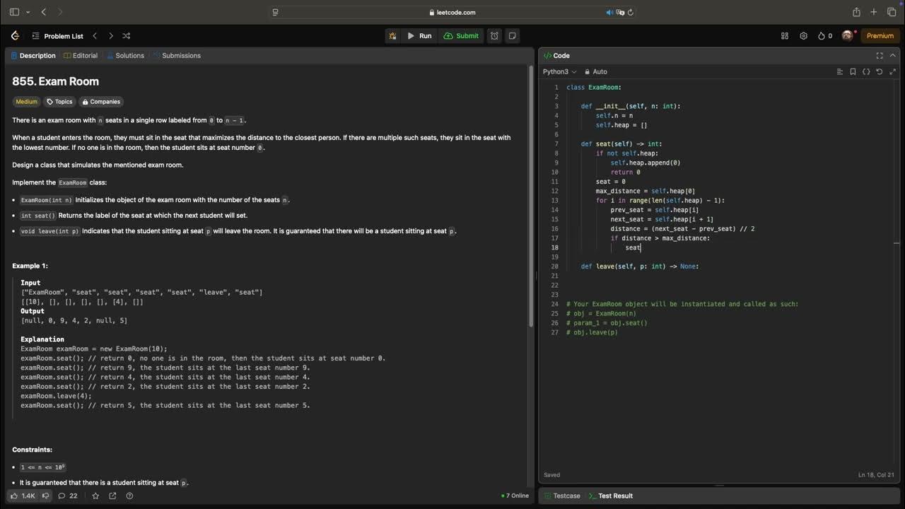 No Sound Leetcode 855: Exam Room - YouTube