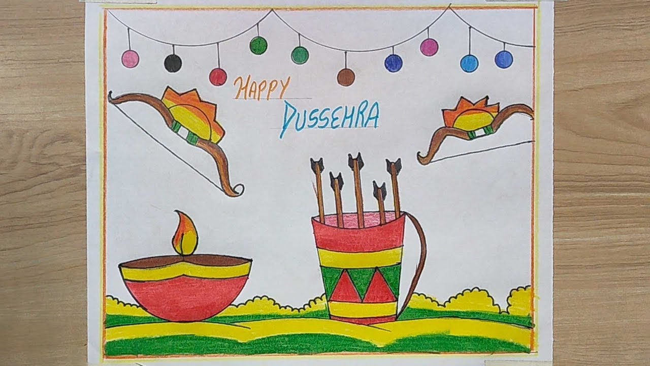 Easy Dussehra Drawing | Happy Dussehra Drawing | Vijaya Dashami Drawing ...