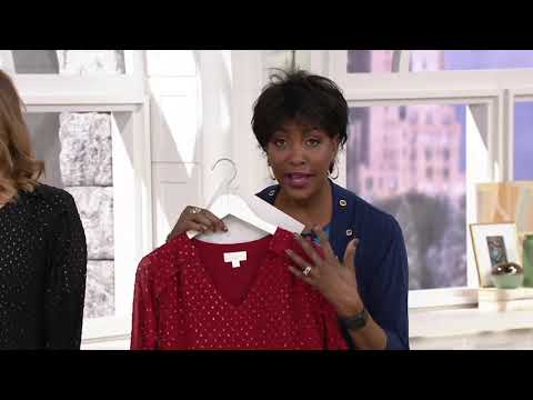 Belle by Kim Gravel Clip Dot Mini Ruffle Sleeve Blouse on QVC