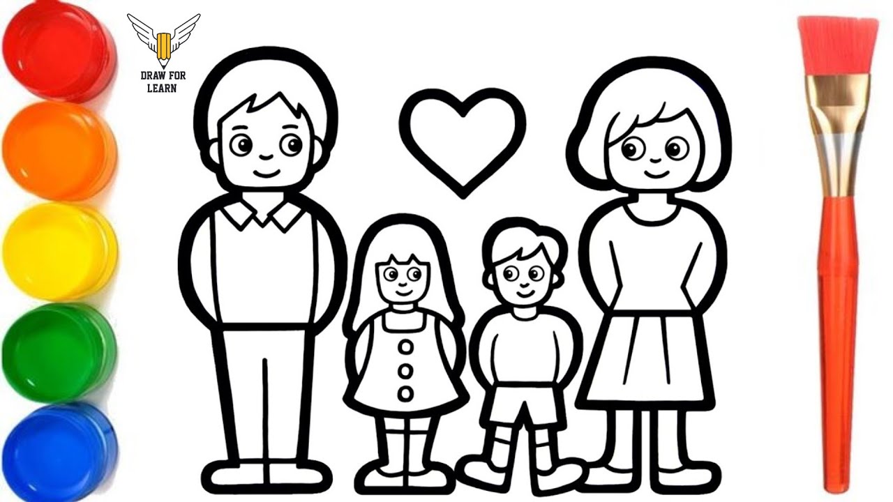How to Draw mom dad and kid drawing, Painting and Coloring for Kids ...