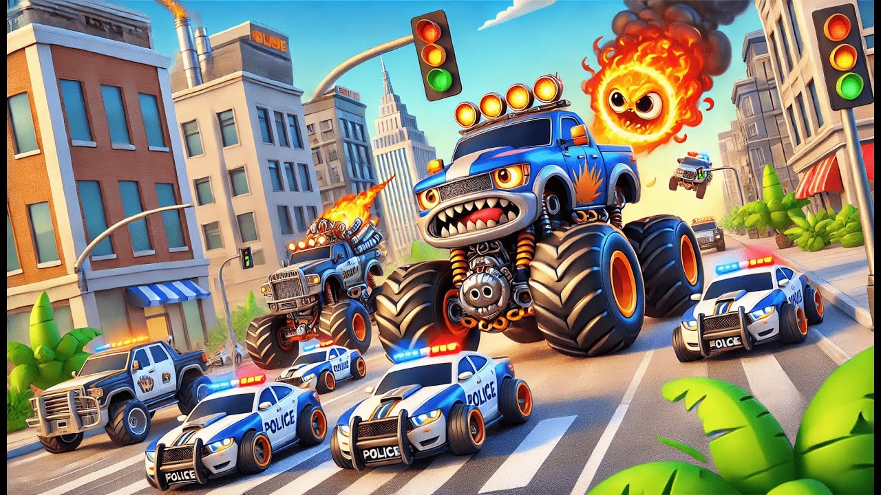 MONSTER TRUCK Destroys the City while Performing Stunts! Police Car ...