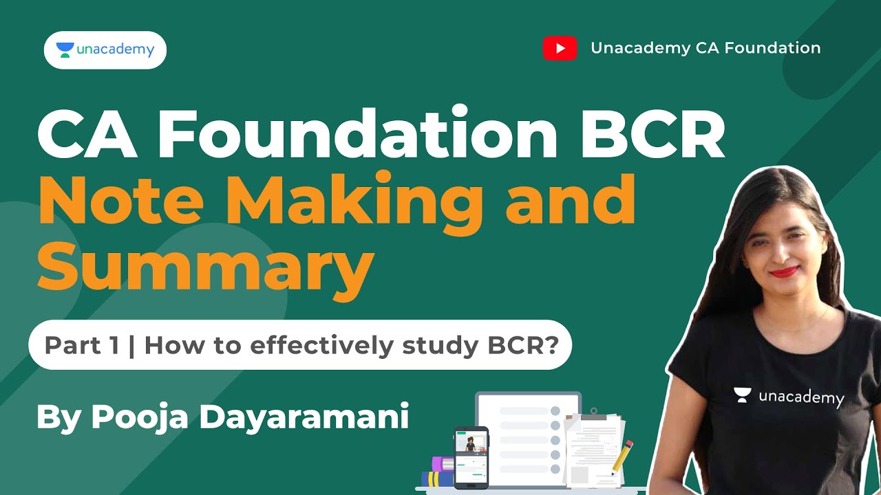 Note Making & Summary | Part 1 | For CA Foundation BCR | With Pooja ...