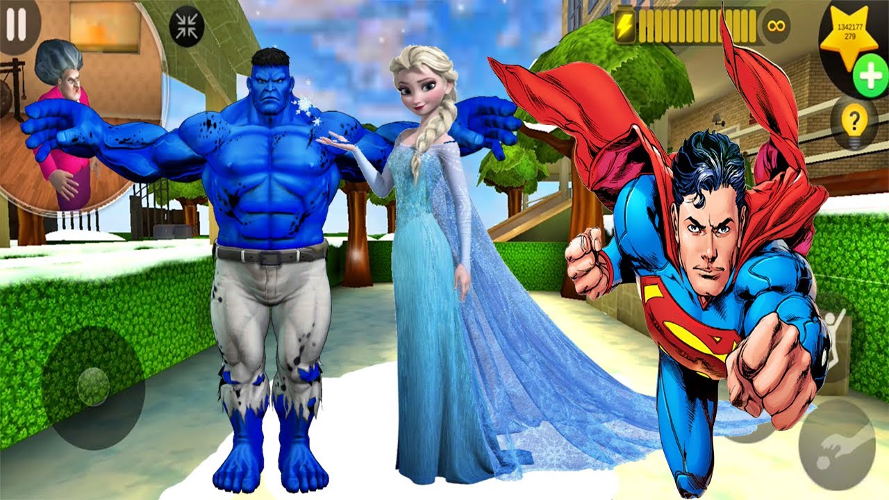 Playing as Superman, Elsa and Blue Hulk in Scary Teacher 3D Troll Miss ...