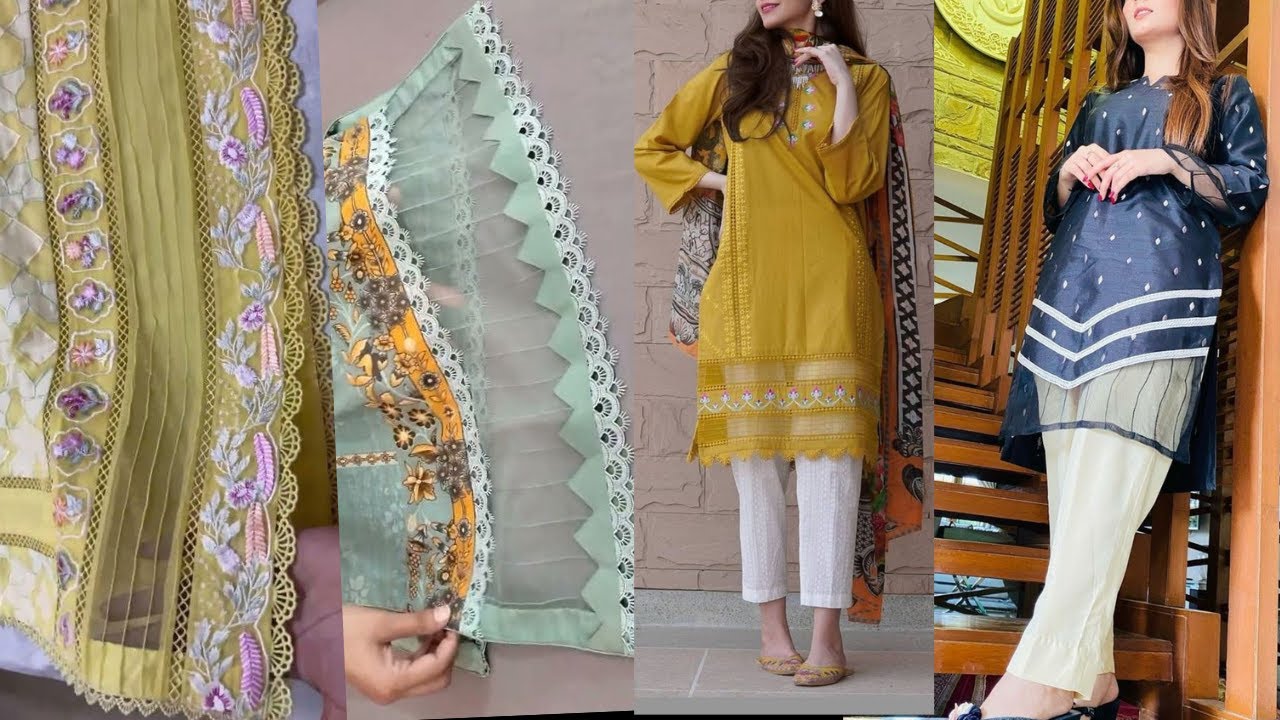 Latest 50 daman design with organza 2024 | ghera design with tissue ...