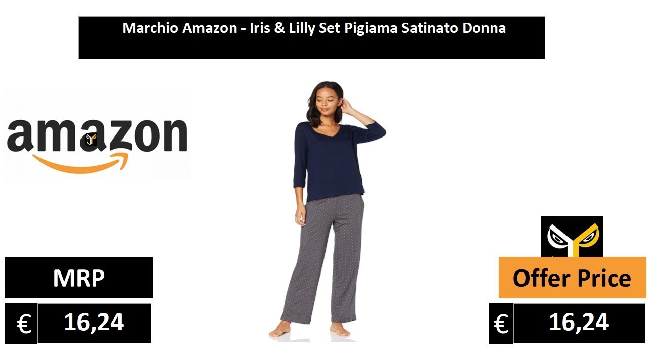 Marchio Amazon - Iris & Lilly Set Pigiama Satinato Donna - YouTube