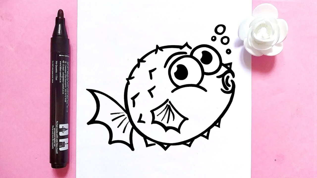 How to draw Puffer Fish 🐡 easily / step by step lesson - YouTube
