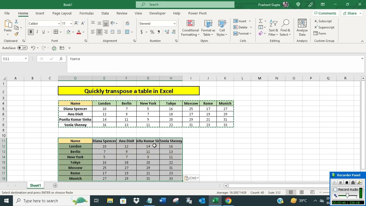 Quickly Transpose A Table In Excel YouTube Quickly Transpose A Table In Excel YouTube