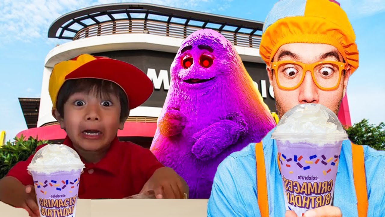 Blippi Fun World and Ryan's World Try Grimace Shake Challenge in Real ...