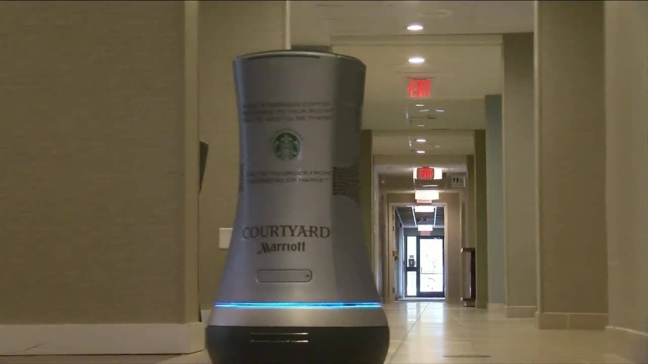 New room service delivery robot in Lynchburg - YouTube