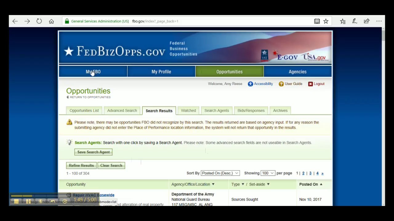 FBO Setup - Part 4 - Setting up Your Search Agent for Alerts - YouTube