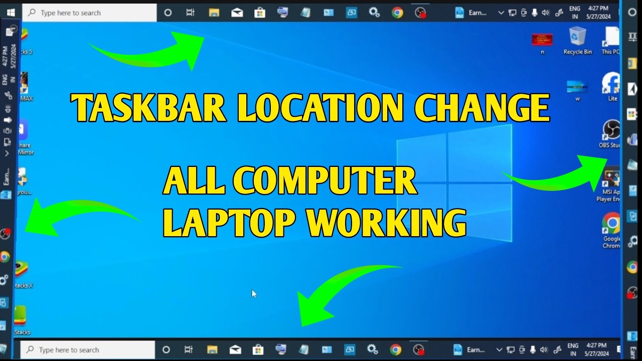 computer laptop mein taskbar ka location kaise change Karen upar niche ...