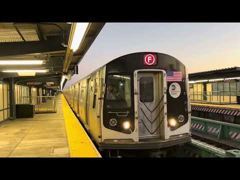 R160A (F) Train departing Ditmas Ave at sundown - YouTube