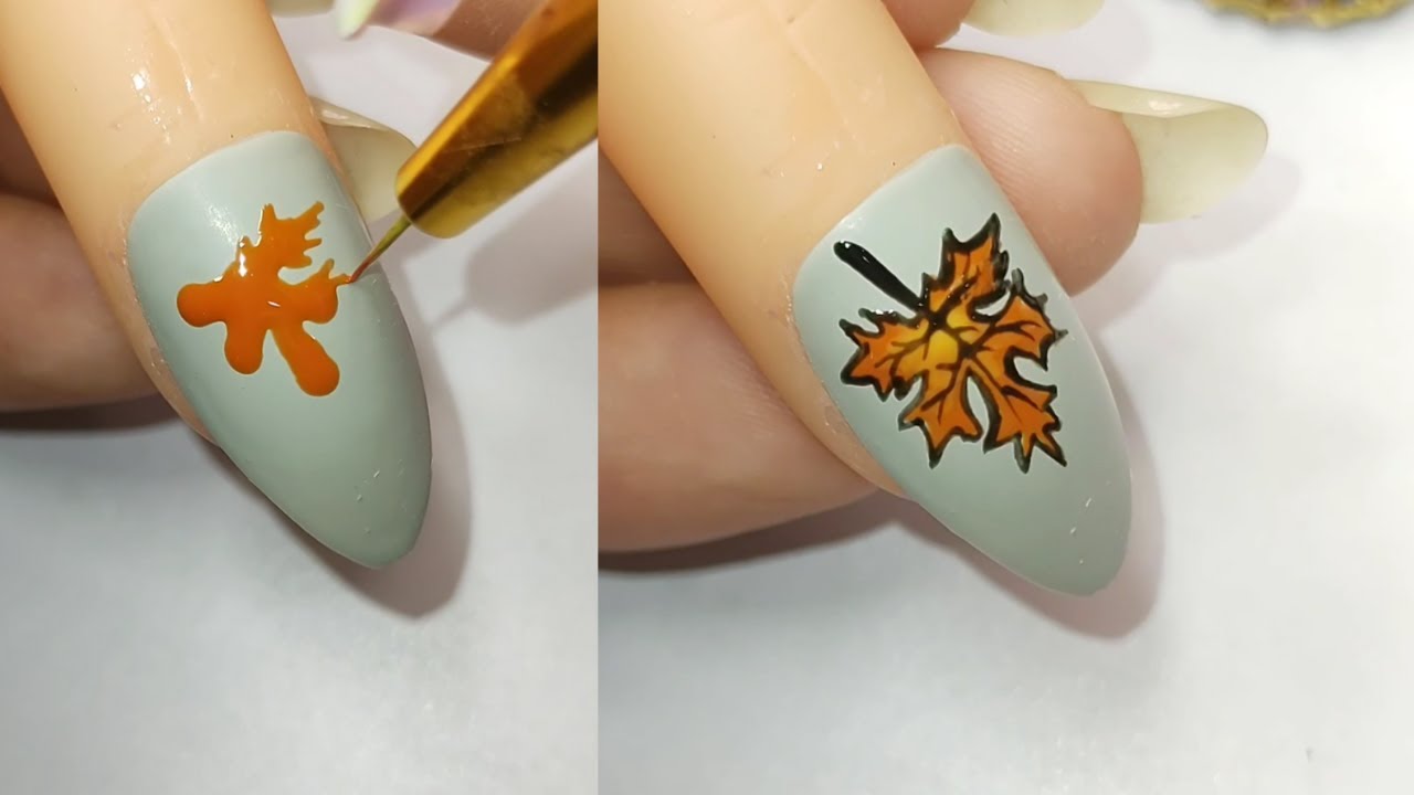 #72 easy maple leaf nail art design || easy nail art design for ...