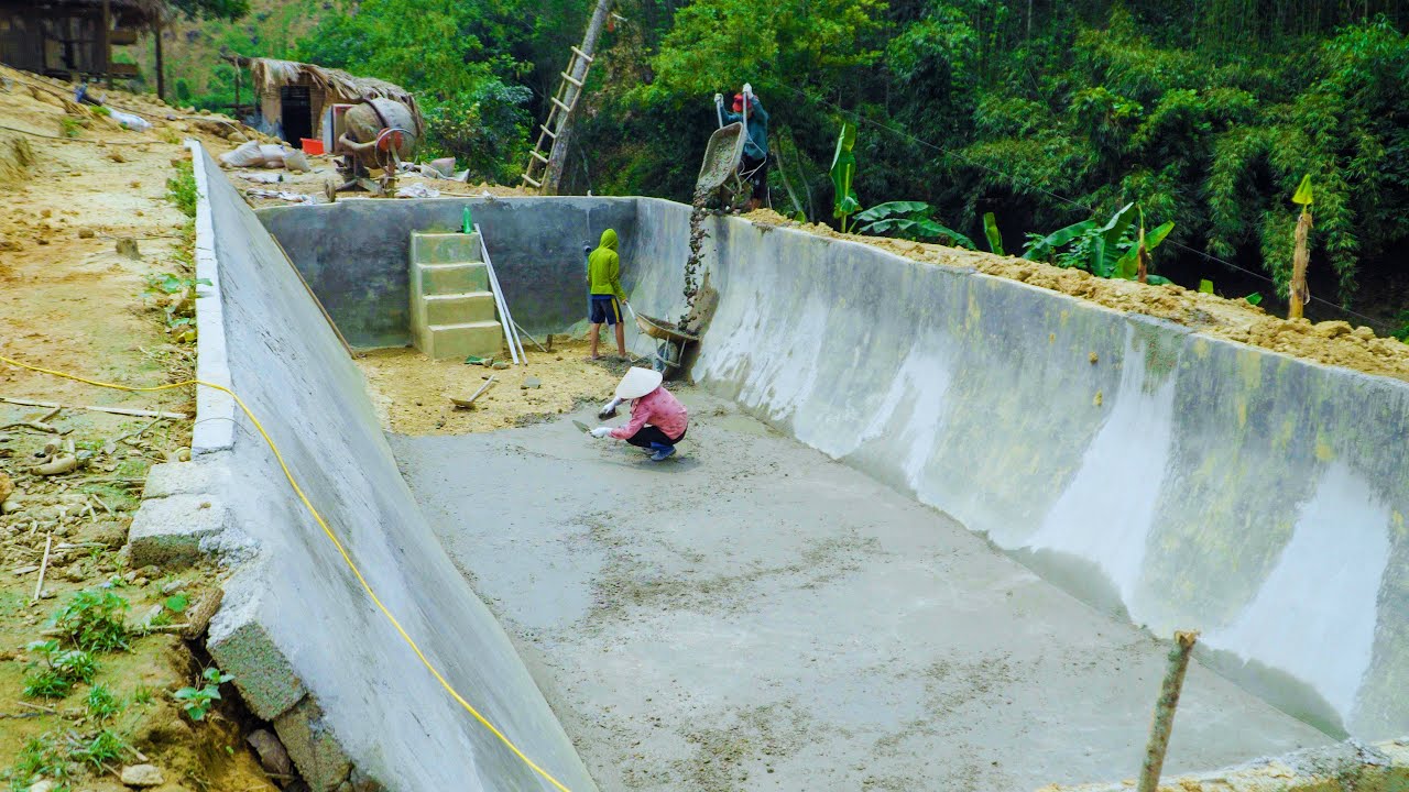Finish Pouring Solid Pond Foundation For Fish Farming - Building ...