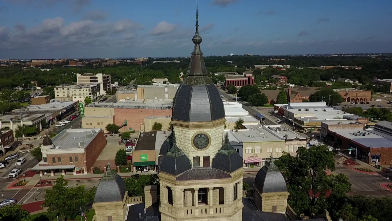 Downtown Denton Square Courthouse 4K Aerial Video - YouTube