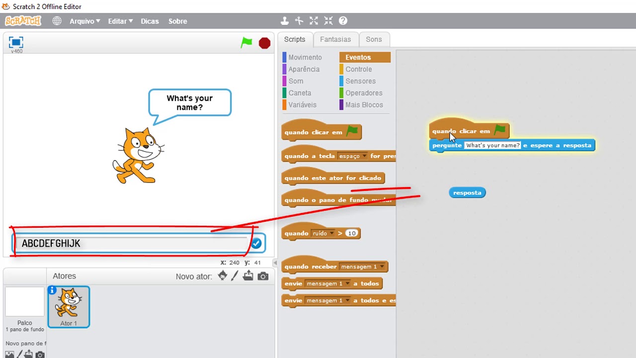 TUTORIAL INTERACAO E VARIAVEIS FIXAS NO SCRATCH - YouTube