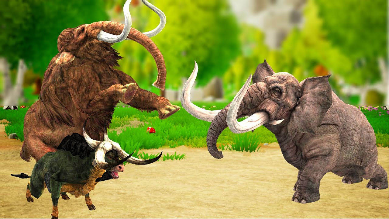 Woolly White Mammoth Vs Zombie Mammoth Attack Cow Cartoon Mammoth Save ...