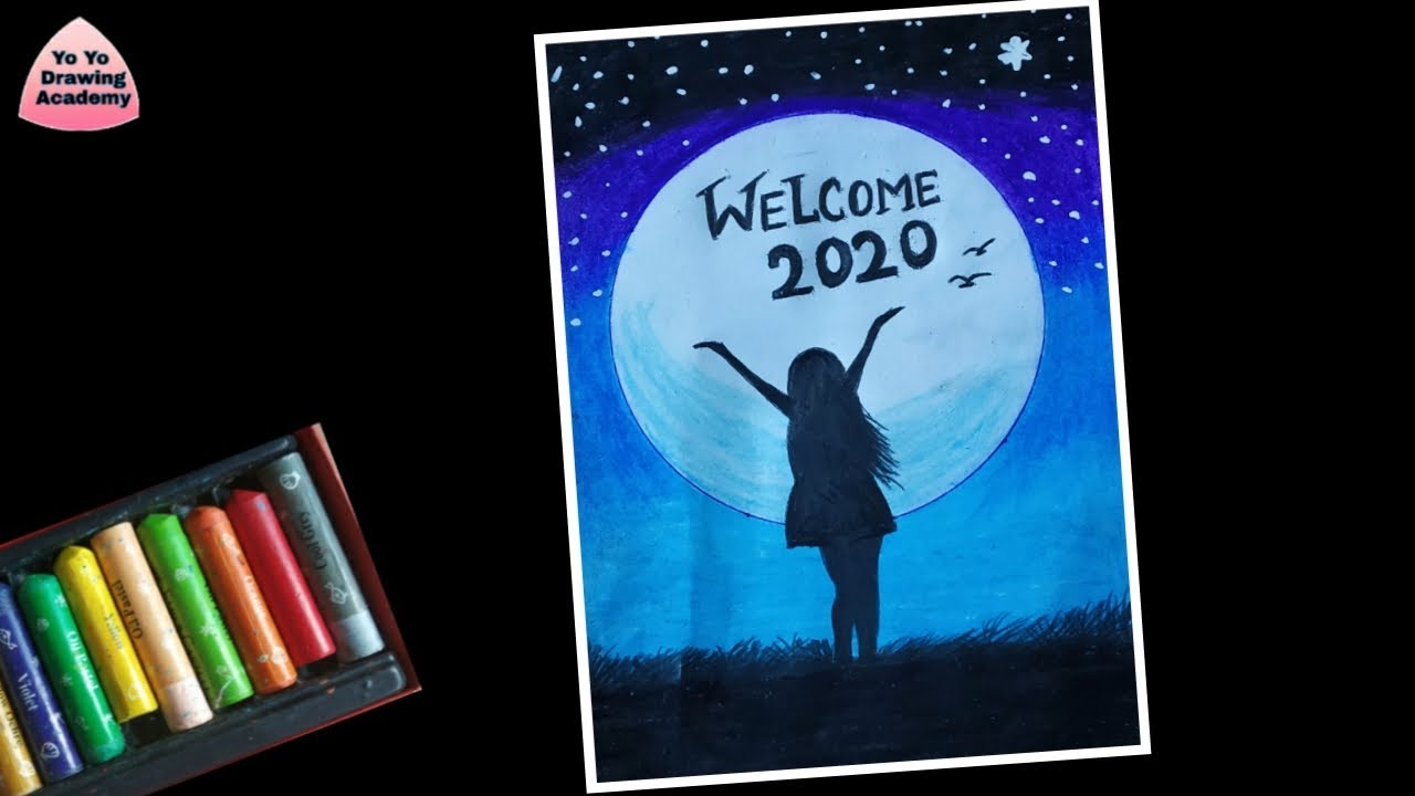 Step by Step New Year Drawing for Beginners with Oil Pastels || 2020 ...