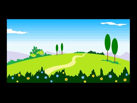 How to draw a beautiful spring hill with blooming flowers and trees ...