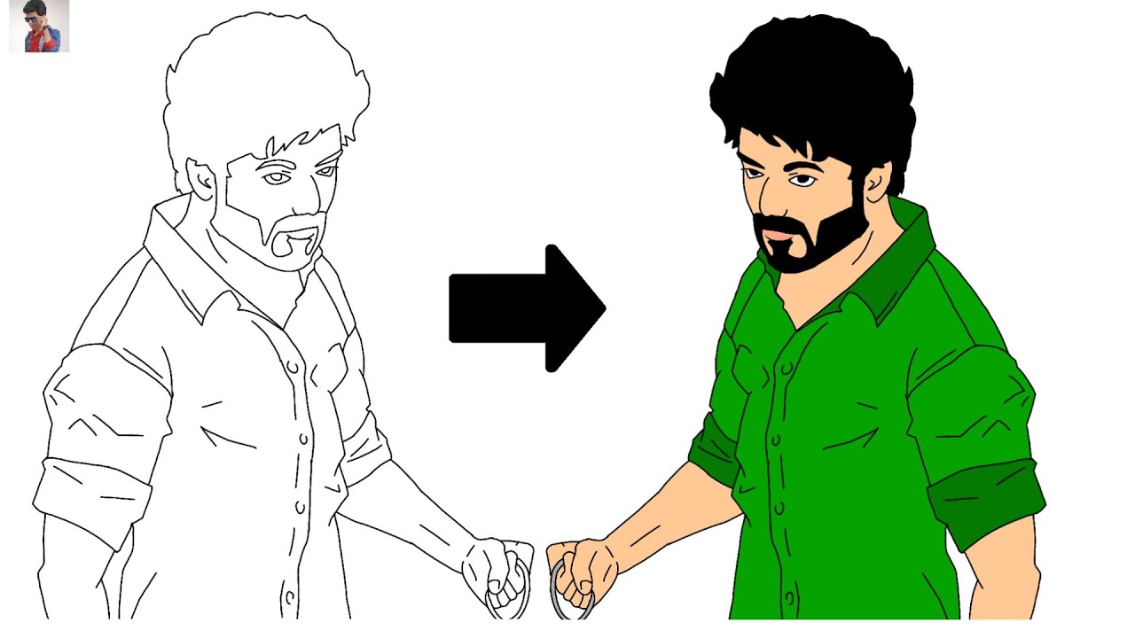 How To Draw Thalapathy Vijay | Master Thalapathy Vijay Cartoon Drawing ...