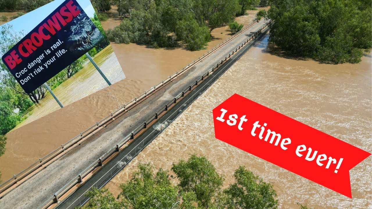 MAJOR FLOODING of Fitzroy RIVER at Willare BRIDGE, lots of DRONE ...