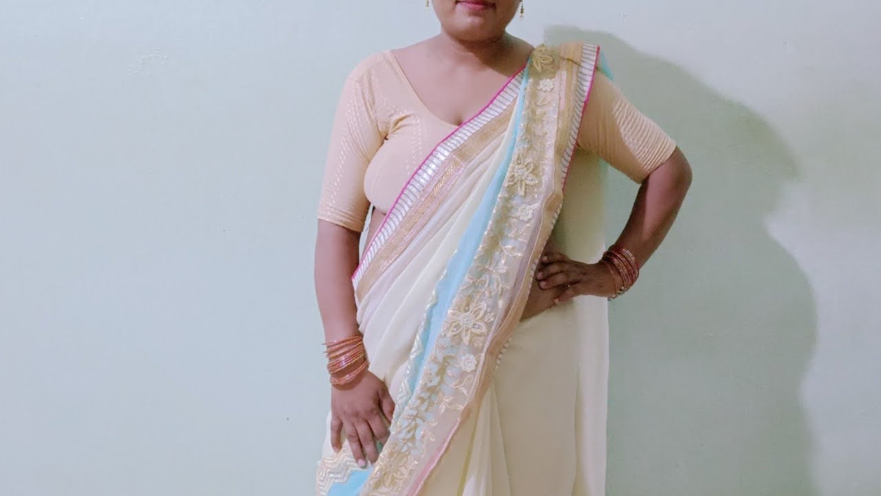 half net low waist style saree wearing perfectly || low waist style ...