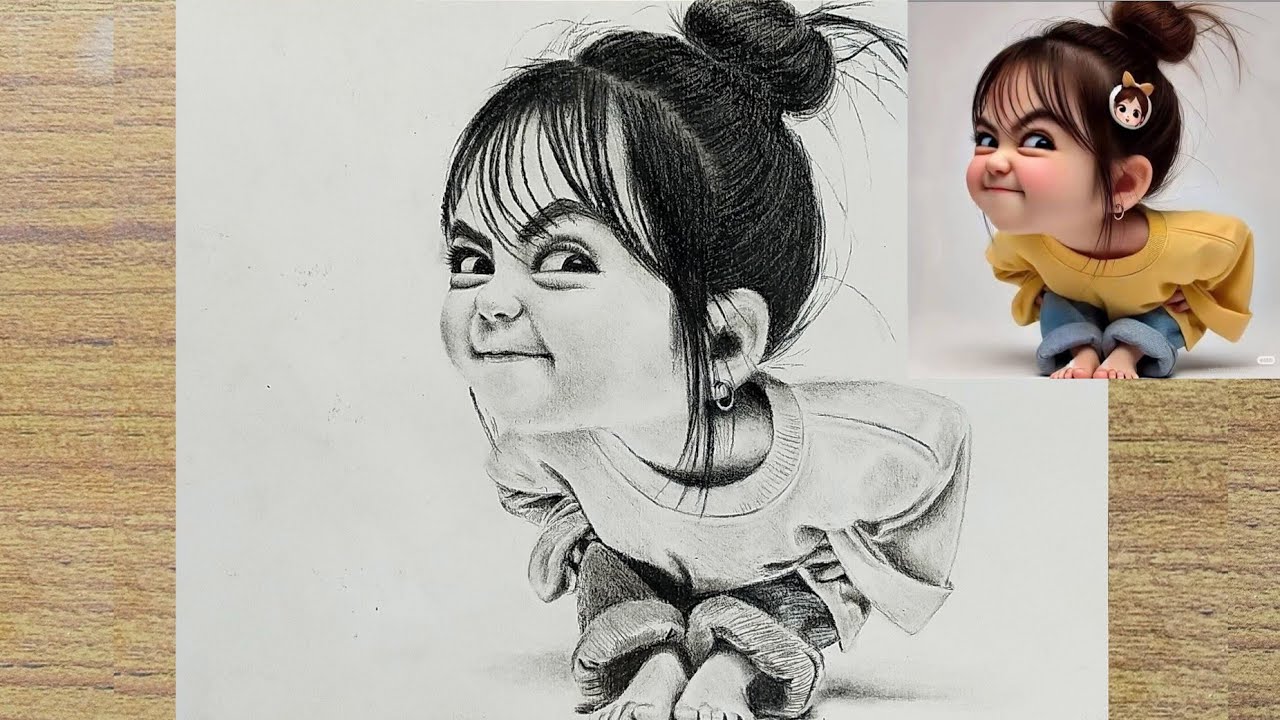 How To Draw Cut Noughty Girl : Freehand Step By Step Pencil Drawing ...