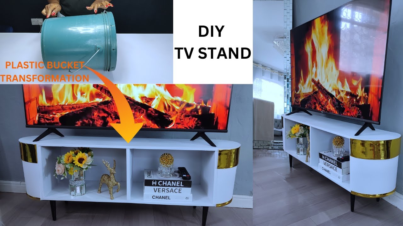 PLASTIC BUCKET TRANSFORMED INTO TV STAND ~How to recycle plastic bucket ...