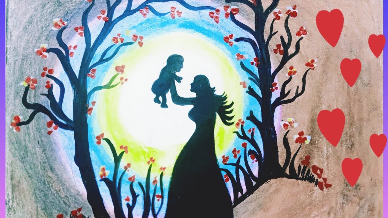 Mother & Son Shadow Painting With Oil Pastels /Drawing For beginners ...