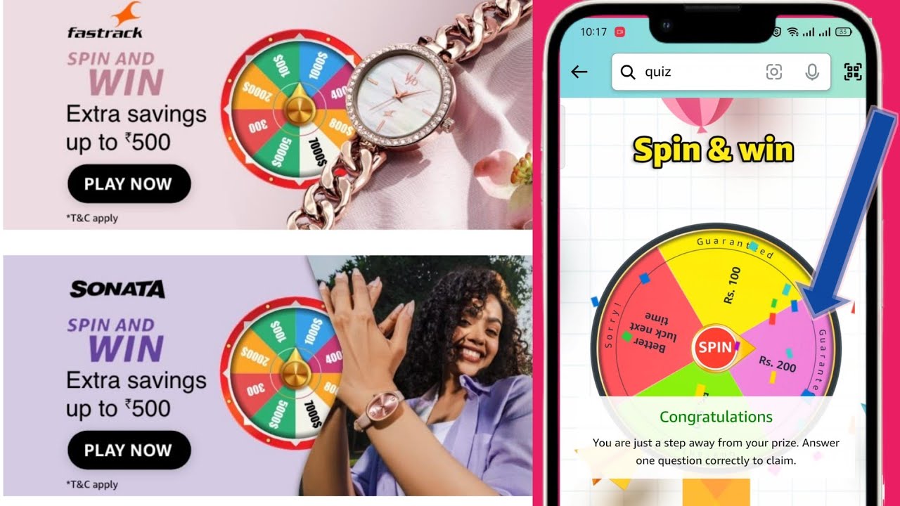 Amazon Questions answer spin and win || Fastrack spin and win || Sonata ...
