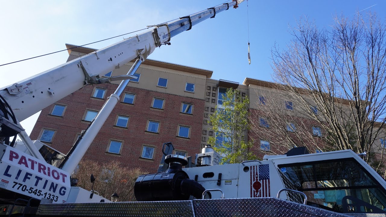 110 Ton Crane Lifts AC Coil Onto A Roof Top! - YouTube