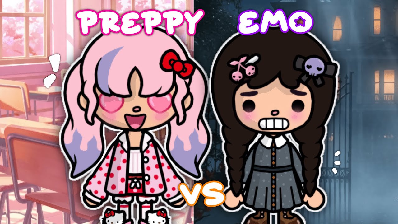 PREPPY VS EMO GIRL 🩷🖤 || *WITH VOICE* 🎙️|| Toca Boca TikTok Roleplay 🩵🌈 ...