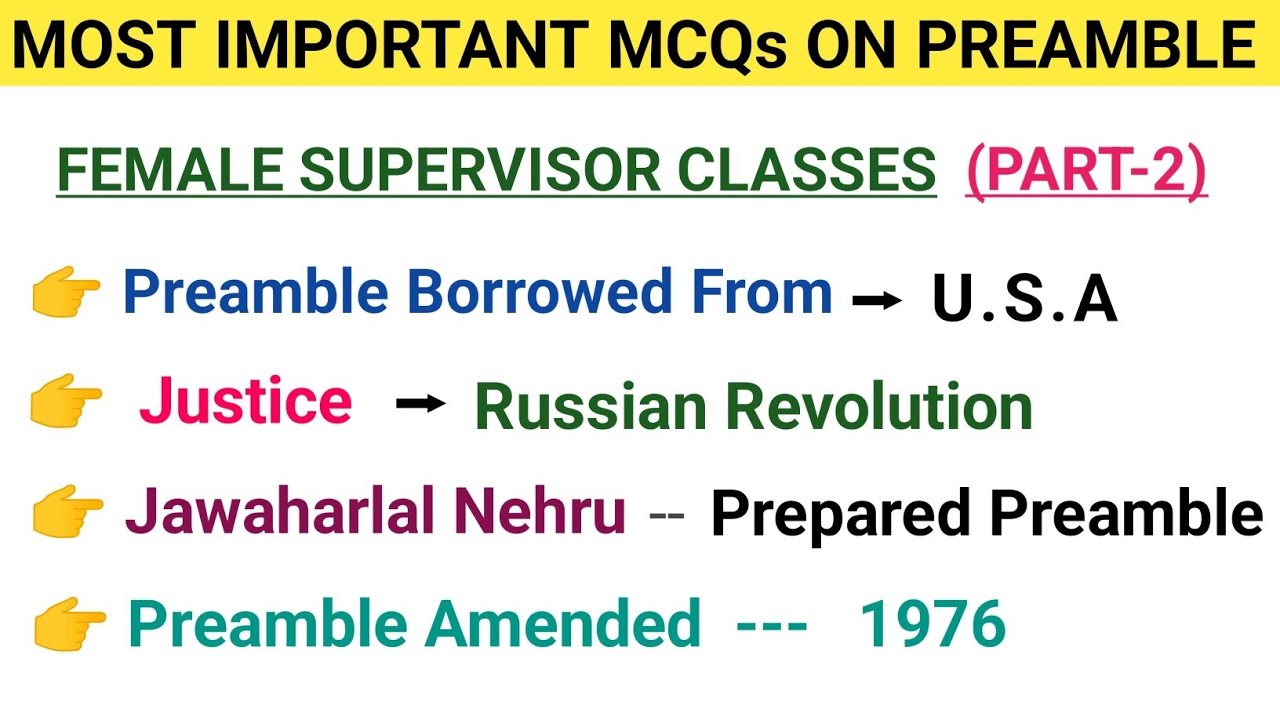 Most Important MCQs On Preamble (Part-2) | Supervisor Classes | Top 20 ...