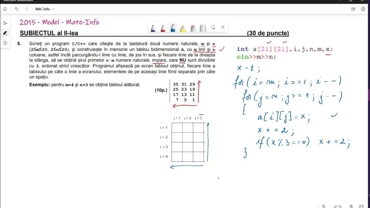 C++: Generare matrice - Bac 2015, model, simulare - YouTube
