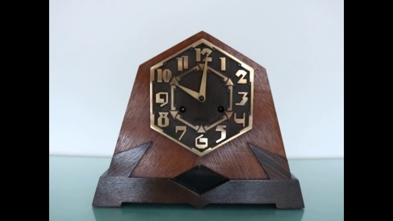Sold! Antique KIENZLE Mantel Clock REAL ART DECO Gong! BRONZE DIAL ...
