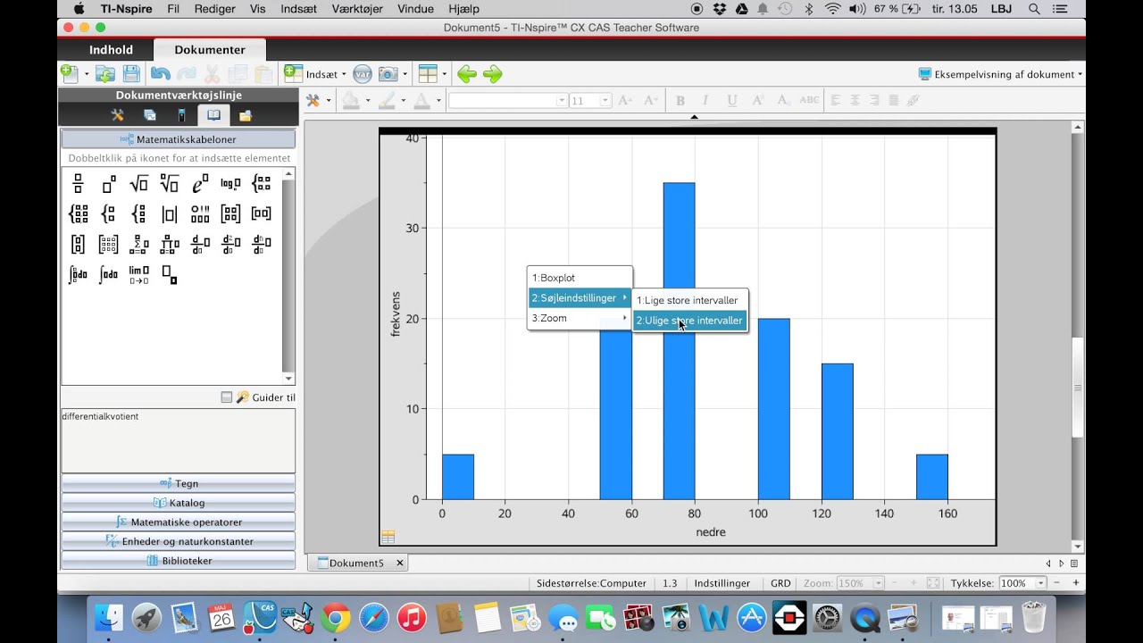 Grupperede datasæt: Histogram med ulige store intervaller i TI nspire ...