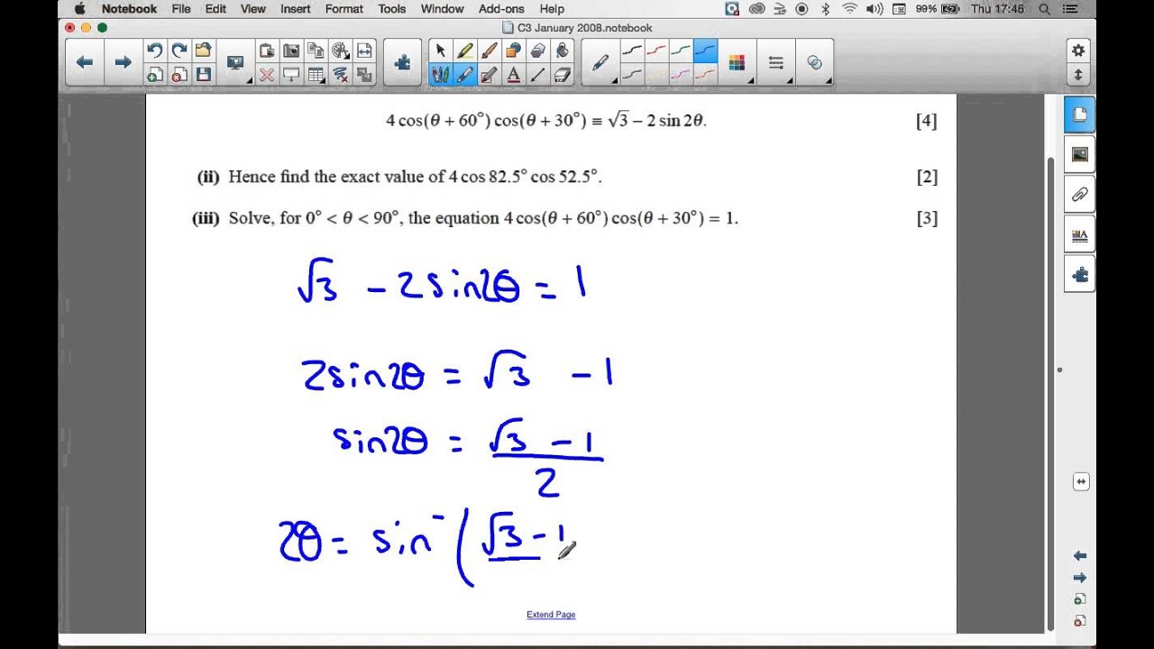 OCR Core 3 January 2008 q9iii - A2 Maths - Trigonometry - YouTube