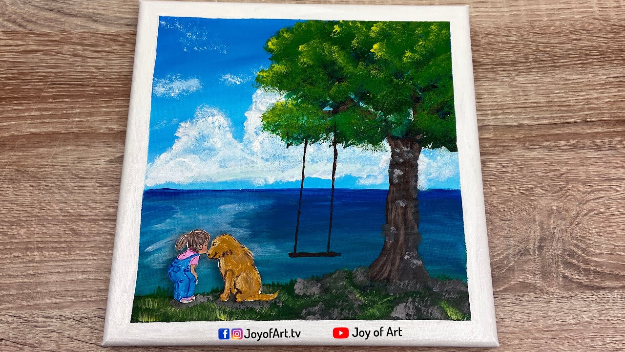 Friendship Under Tree| Acrylic Painting for Beginners | Joy of Art #42 ...
