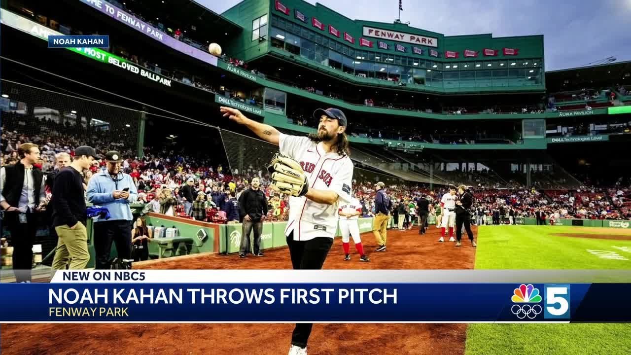 Noah Kahan throws out first pitch at Red Sox game - YouTube