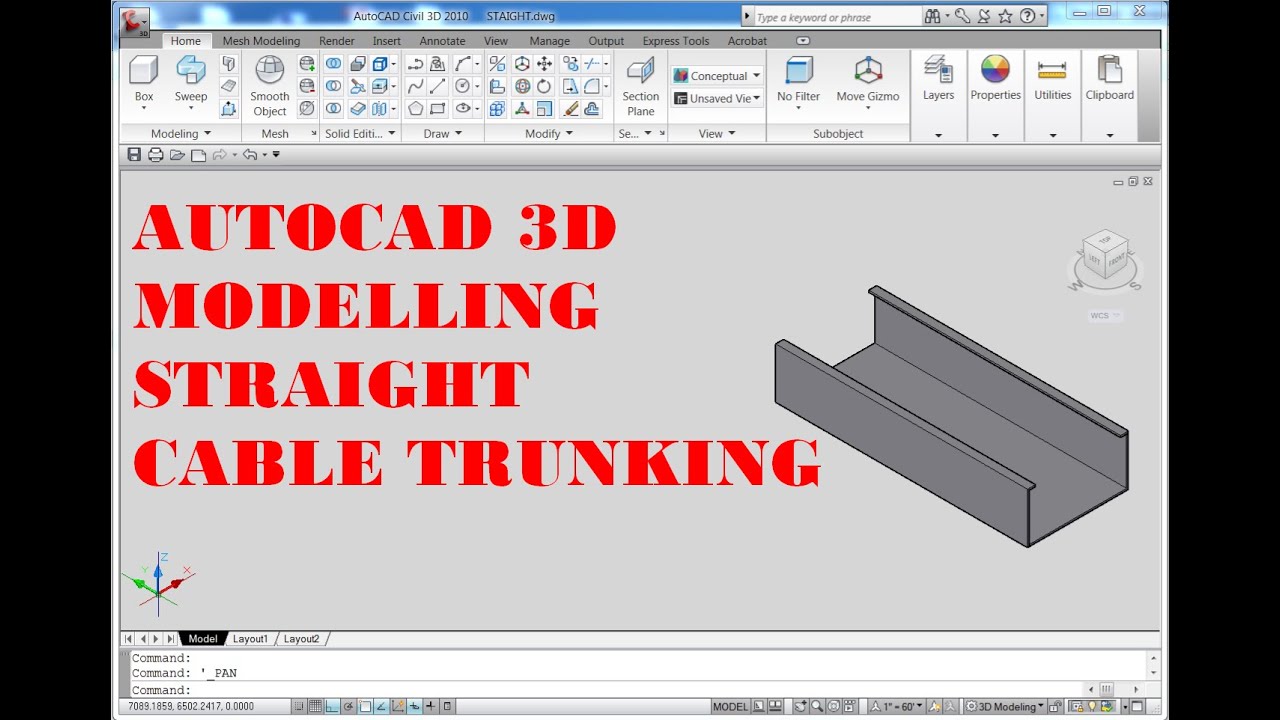 AUTOCAD 3D, How to draw straight cable trunking 2D to 3D | rvmags - YouTube