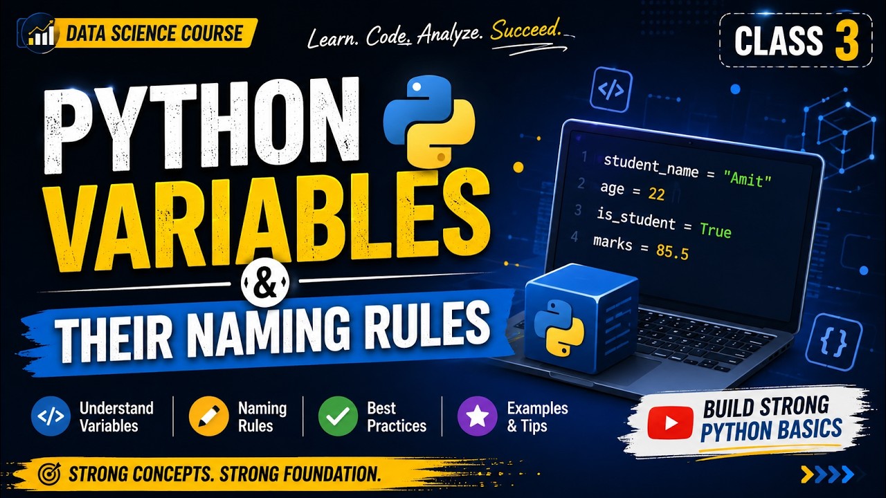 Data Science Full Course in Hindi | Class 3 – Python Variables & Naming ...