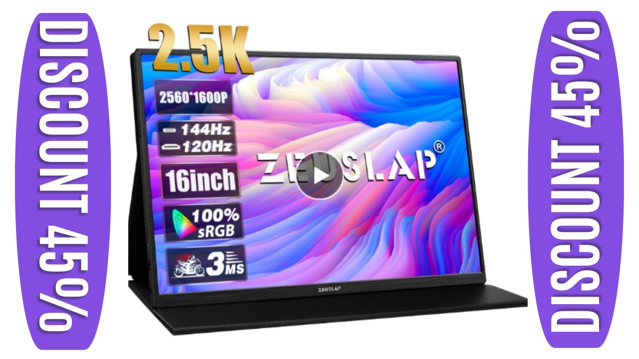 ZEUSLAP 16" 2.5K 144hz Portable Monitor 2560*1600 16:10 100%sRGB 500Cd ...