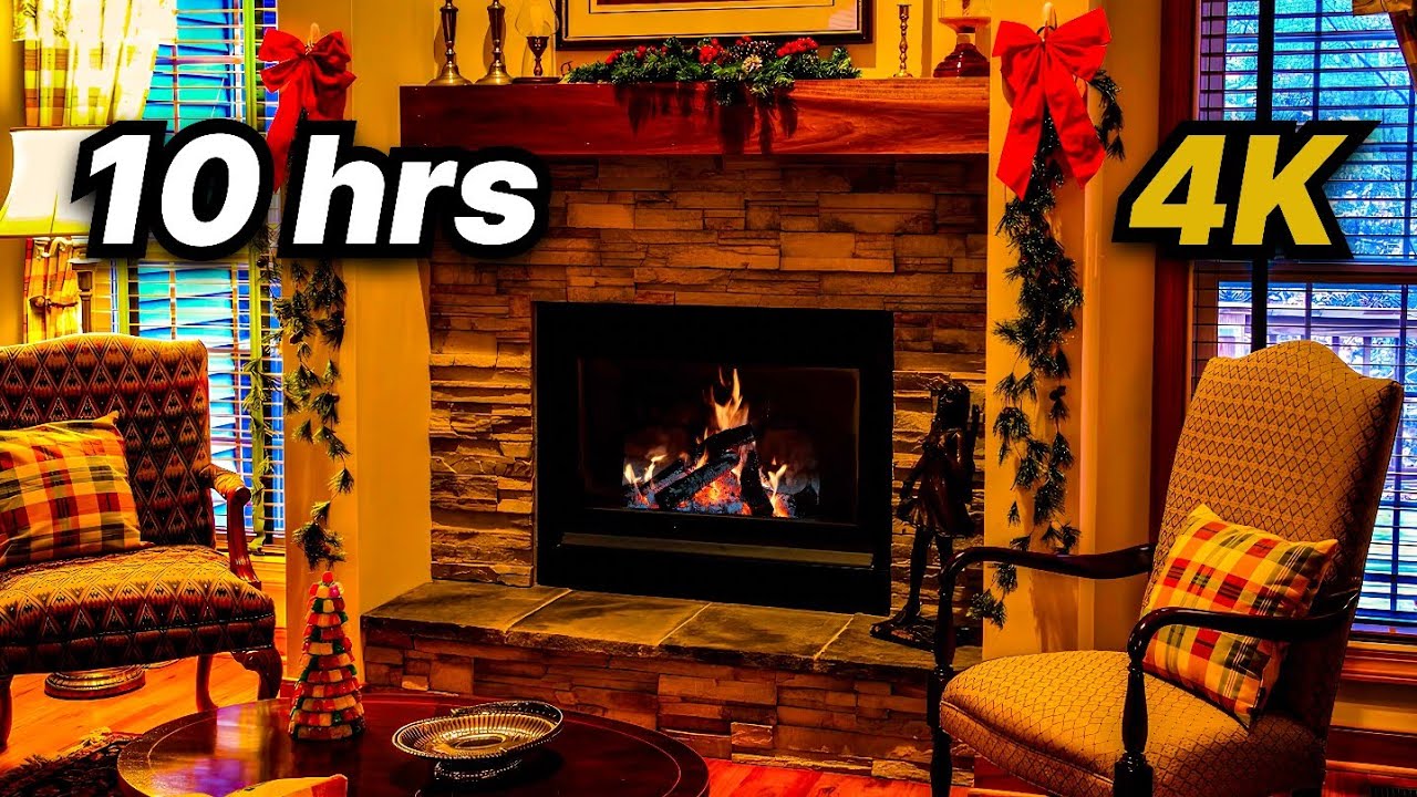 Fireplace 4K 10 hours with crackling fire sounds and Christmas ...