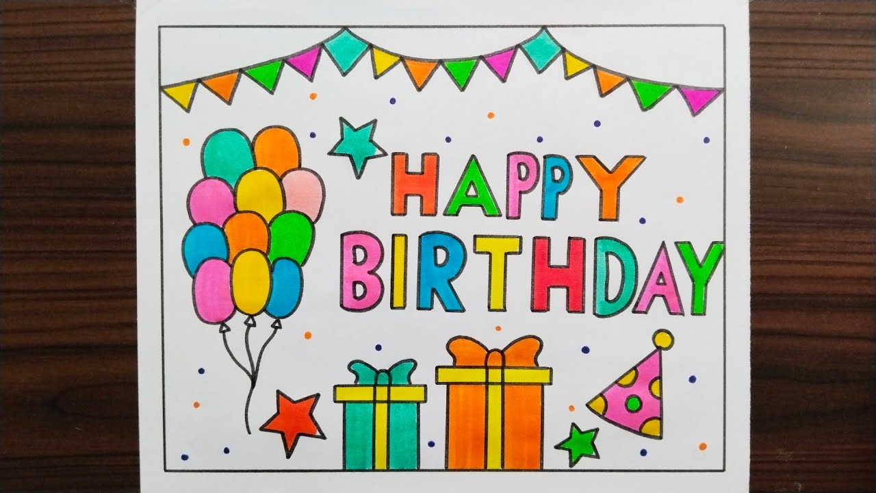 Happy Birthday Card Drawing Easy / Happy Birthday Drawing / Birthday ...