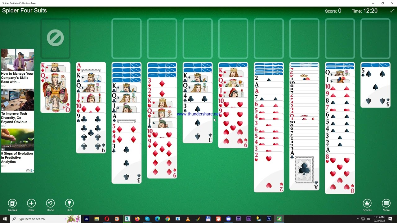 Spider Solitaire 4 suits 400 - YouTube