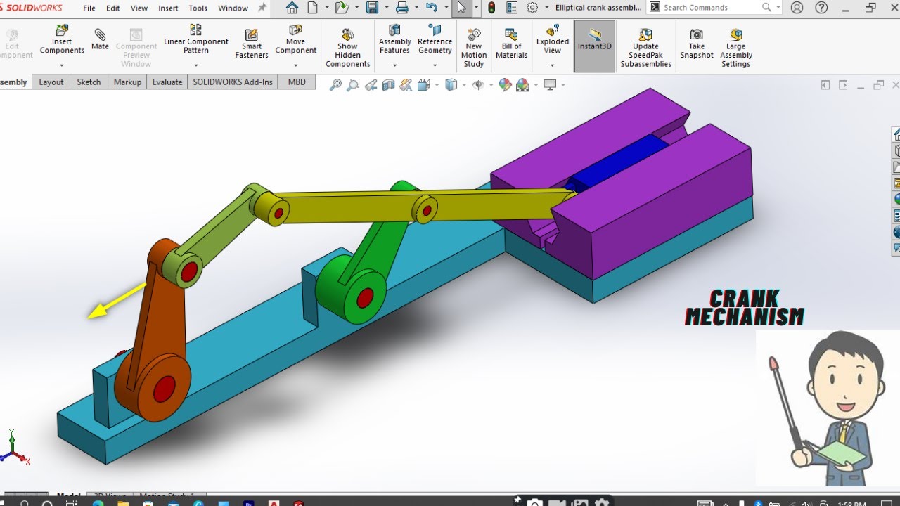 Solidworks: Crank Mechanism and its Motion Study in (HD) - YouTube